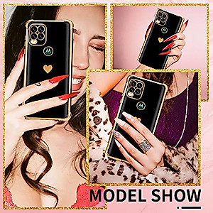 Shorogyt for Moto G Stylus 5G 2021 Heart Case Cute Aesthetic Love Hearts Pattern Girls Women Girly Black Gold Luxury Design Phone Cases Cover+Screen+Chain for Motorola G Stylus 5G 2021 6.8 Inch
