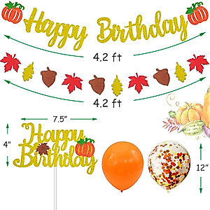 Little Pumpkin Thanksgiving Birthday Decorations Party Pack - Fall Little Pumpkin Autumn-themed Happy Birthday Baby Shower Party Supplies -Includes Cake Topper Banners and Balloons