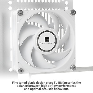 Thermalright TL-B8W CPU Fan Computer Case Fan Quiet 4pin PWM PC Fan, 80mm Silent Cooler Fan, 2200RPM Speed, CPU Cooling Fan(White)