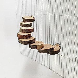 Bird Platform Perch Playground for Budgie Parakeet, Cage Natural Wood Play Stand Parrot Flat Perches for Large Birds, Birdcage Ladder Climbing Toy 8 Step