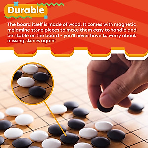 Go Board Game Set - Beginner's Two Player Strategy Game with Reversible Board and Melamine Pieces for Adults and Children