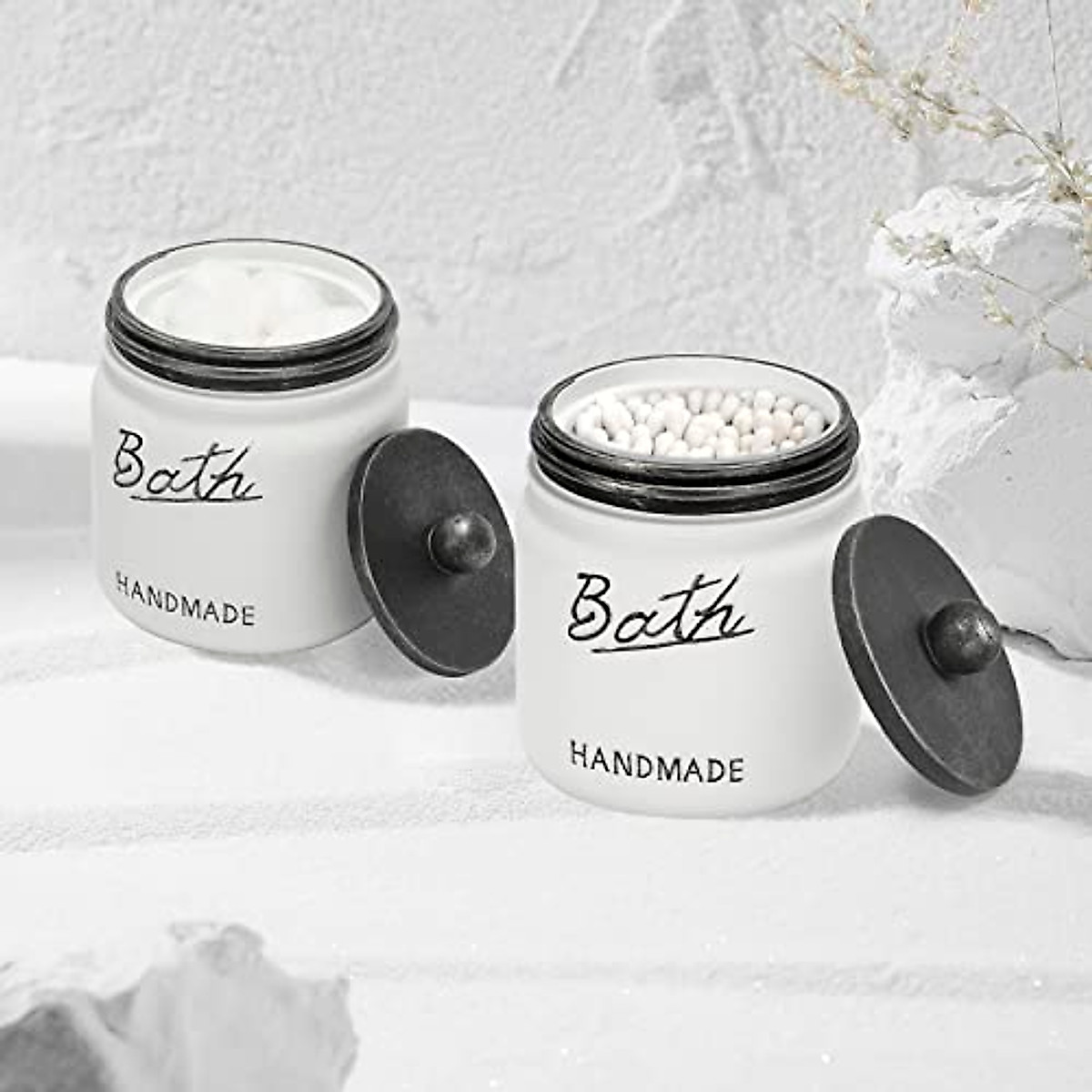 LKKL Mason Jar Bathroom Accessories - 5PCS Mason Jars Soap and Lotion Dispenser Set - Bathroom Sets 2 Apothecary Jars, 1 Toothbrush Holder, 1 Soap Dispenser, 1 Bathroom Tray (Black/White)