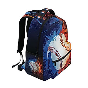 Baseball Print Kids Backpack, Red and Blue Kids Backpacks Bookbags Elementary Toddler School Bags Travel Bags for Boys Girls One Size