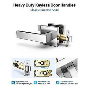 Zowill Door Handle Heavy Duty, Modern Square Door Lever, Passage Door Knobs, Reversible Interior Handles for Left Right Handled Doors for Bedroom, Bathroom and Living Room, Satin Nickel(1 Pack)