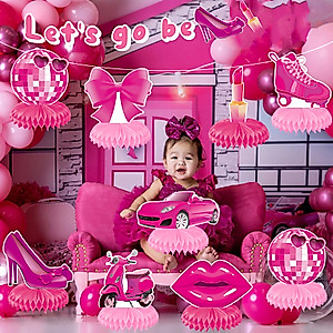 Pink Girls Birthday Decorations Hot Pink Princess party Honeycomb Centerpieces Disco Bachelorette Birthday Party Decoration for Pink Girls Doll Theme Party Bridal Shower Wedding Party Baby Shower