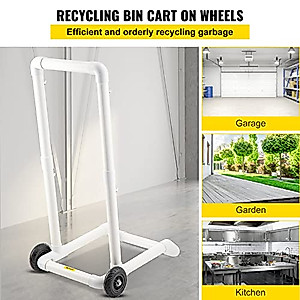 VEVOR Plastic Recycling Cart, 22.8" x 15.7" Hook-Type Moving Bin Cart with 2 Wheels, Easy Assembly & Weatherproof Well-Built Recycle Cart, for Simple Recycle Bin and Caddy, White