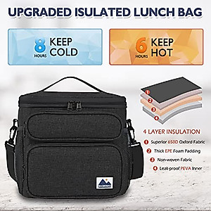 BAGBEBAG Lunch Bag for Men Women, Insulated Lunch Bag Women Man, Adult Lunch Box for Men Women, Large Lunch Bag for Office Work Picnic, Leak-proof Cooler Bag, 24-Can,14L (Black)