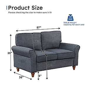 EBELLO Modern Linen Fabric Loveseat Sofa, Upholstered 2-seat Sofa Couch Wood Frame and Sturdy Legs for Living Room Bedroom Office, Dark Blue