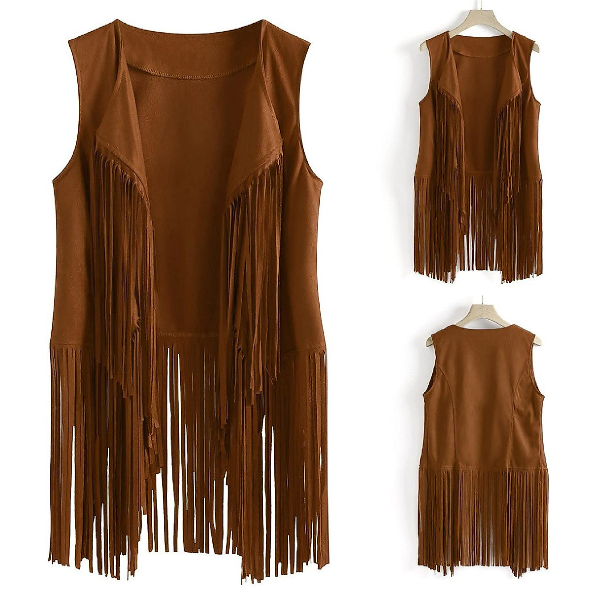 Sales Today Clearance Fringe Vest Women Faux Suede Open-Front Tassel Vintage Top Sleeveless 70s Hippie Clothes Boho Western Jacket Cardigan Daily Deals