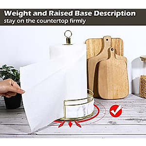 Koluti Paper Towel Holder Countertop, Farmhouse Kitchen Paper Roll Stand, Rustic Gold Metal Paper Towel Rack Organizer Storage for Dining Table, with Courtyard Fence, Marble Print Silicone Finish