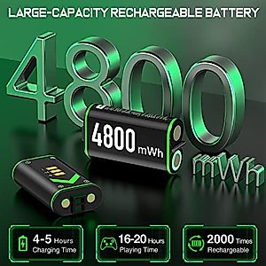 Controller Charger Station with 2x4800mWh Rechargeable Battery Packs for Xbox One/Series X|S Controller, Dual Charging Dock for Xbox One Controller Battery Pack with 4 Batteries Covers for Xbox