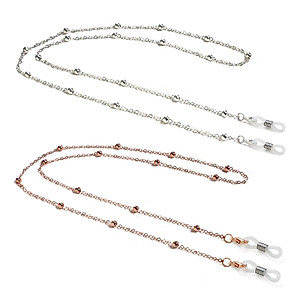 ZOORON Eyeglass Chains for Women, Premium Beaded Eyeglass Necklace Chain Cord, Eye Glasses String Holder 2Pack-Rose Gold & Silver