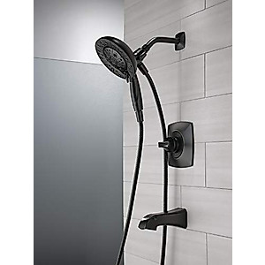 Delta Faucet Vesna 14 Series Single-Handle Shower Trim Kit with 5-Spray H2Okinetic In2ition Dual Hand Held Shower Head with Hose, Matte Black 144789-BL-I (Valve Included)