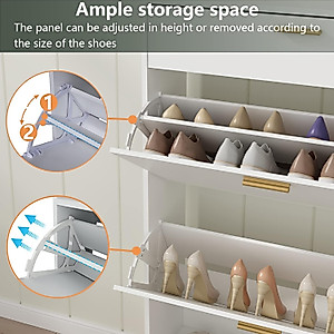 Loomie Shoe Cabinet, Shoe Storage Cabinet with 2 Flip Drawers & Side Cabinet, Narrow Shoe Cabinet with Doors, Hidden Shoe Storage with Adjustable Shelf, Slim Shoe Cabinet for Entryway (White)