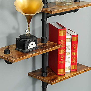 HEONITURE Industrial Pipe Shelving, Pipe Shelves with Wood Planks, Floating Shelves Wall Mounted, Retro Rustic Industrial Shelf for Bar Kitchen Living Room