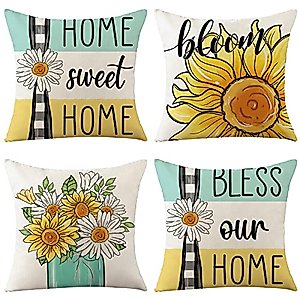 wyooxoo Throw Pillow Covers 18x18 Set of 4 Summer Farmhouse Pillow Covers Decorative Pillowcase for Sofa Couch Living Room Outdoor Home Decor