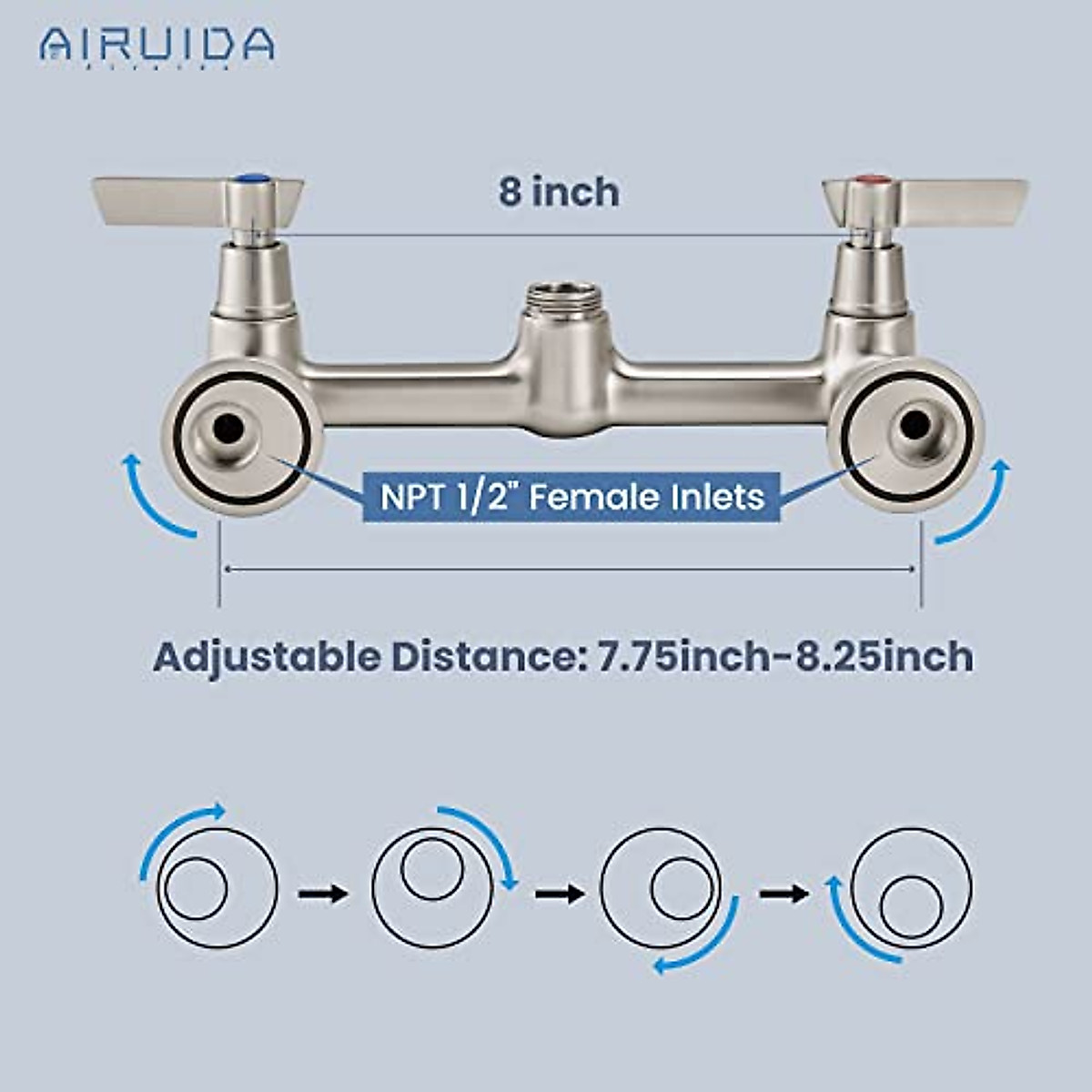 Airuida Brushed Nickel Wall Mount Commercial Kitchen Faucet Wall Mounted Kitchen Sink Faucet 8 Inches Center 8 Inches Swivel Spout Utility Sink Faucets 2 Handle Restaurant Laundry Tap