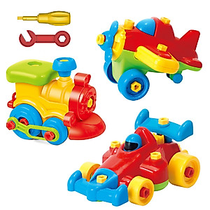 Take Apart Toys Set - Airplane, Train, Racing Car - STEM Learning Construction Tools for Kids 3-6+