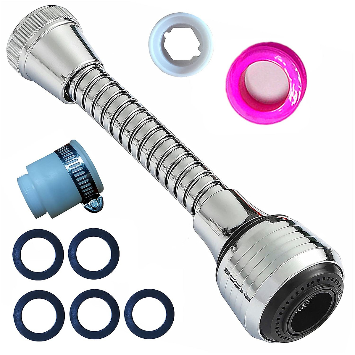 Flexible Faucet Sprayer Attachment 360 ° Kitchen Sink Aerator Extender ABS Polished Chrome for Cold Hot Water (Silver）