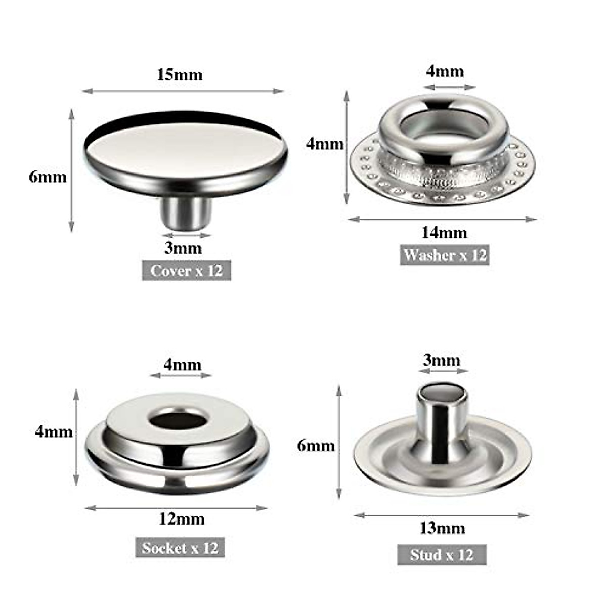 12 Sets Snaps Button Leather Snap Fasteners Kit 15mm Metal Snaps Repair Kit Snaps for Clothing Press Studs Snap Fasteners with 2 Pieces Installation Tools for Sewing Bags Jeans Fabric Jackets