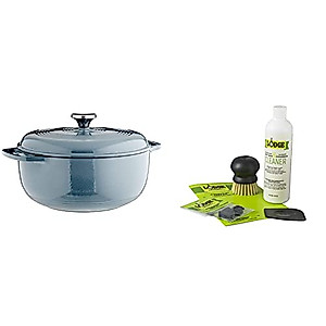 Lodge EC6D34 Enameled Dutch Oven, 6 Qt, Storm Blue & Enameled Cast Iron and Stoneware Care Kit, 12 oz
