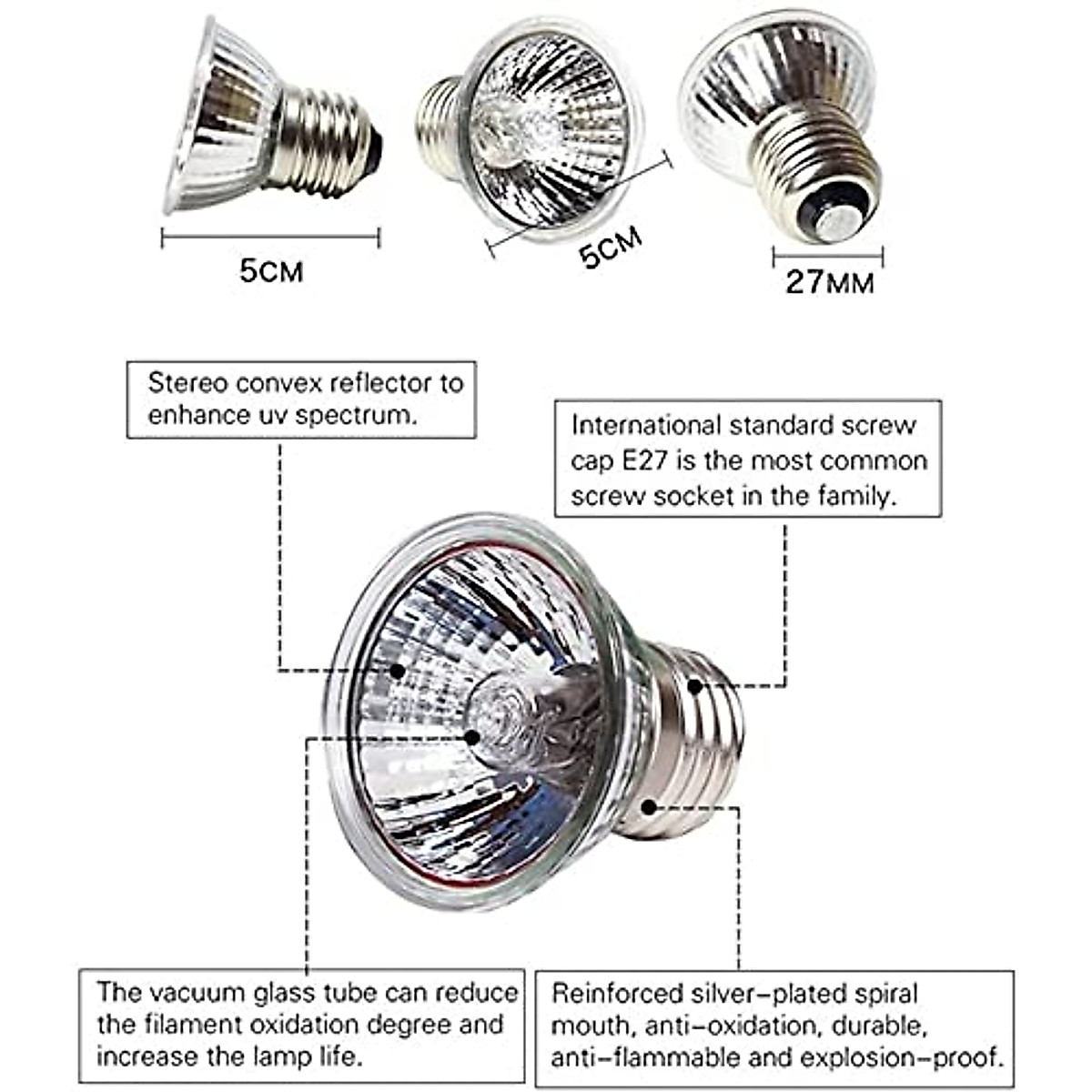 25W UVA UVB Reptile Light 25 Watt UVB Light UVA Bulb Halogen Basking Bulb Full Spectrum Reptilian Lamp Lizard Lamps for Turtle Aquarium Aquatic Reptile Lizard Habitat,E27/E26 Base,110V,6 Pack