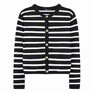LILLUSORY Women's Striped Cardigan Sweaters Fall Outfits Clothes Fashion Trendy Long Sleeve Tops Casual Knit Lady Jackets Black White M