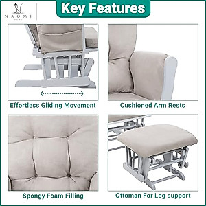 Brisbane Nursery Glider & Ottoman Sets, Glider Recliner Nursery Rocking Chair, Nursery Glider Rocker with Ottoman, Reclining Gliders & Chairs for Breastfeeding, Maternity, Napping - Light Gray