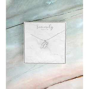 Silver B Necklace A-Z Letter Pendant Necklace for Women 14k Gold/Rose Gold Plated or 925 Sterling Silver Cute Pretty Dainty Girls Women's Capital Letter Necklace (B - Sterling Silver)