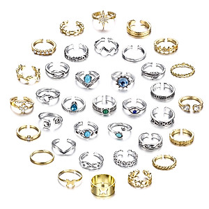 FIBO STEEL 36Pcs Open Toe Rings Set for Women Adjustable Vintage Retro Toe Rings Summer Beach Foot Jewelry Mixing Colors