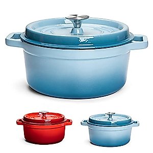 MICHELANGELO 4 Qt Dutch Oven Cast Iron, Enameled Cast Iron Dutch Oven with Lid, Enamel Dutch Oven Pot, 4 Quart Dutch Oven for Bread Baking, Enameled Dutch Oven Set with Silicone Mats, Blue