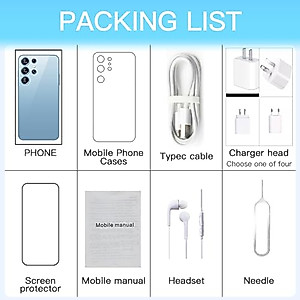 VSMOX Latest S23Ultra Mobile Phones with SD Card, 6.1 inch HD Screen Smartphone, Android 13, 8000 mAh, 3 Card Slots, 5G Dual SIM, Face ID, 10W Charger,Blue-8GB 256GB