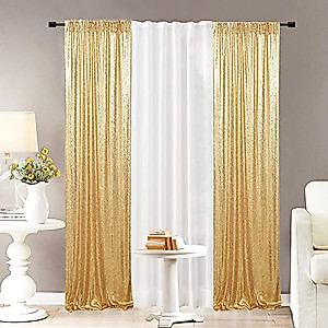 Eternal Beauty Gold Sequin Backdrop Curtain 2 Panels, Gold Curtain Backdrop for Party Decoration (W2 x H8FT-2PCS)