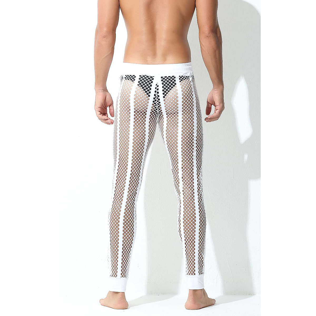 Men's Mesh Fishnet Pants See Through Drawstring Long Lounge Pajamas Muscle Leggings Underpants Underwear Sleepwear Openwork Netted Leggings Loose Bottoms