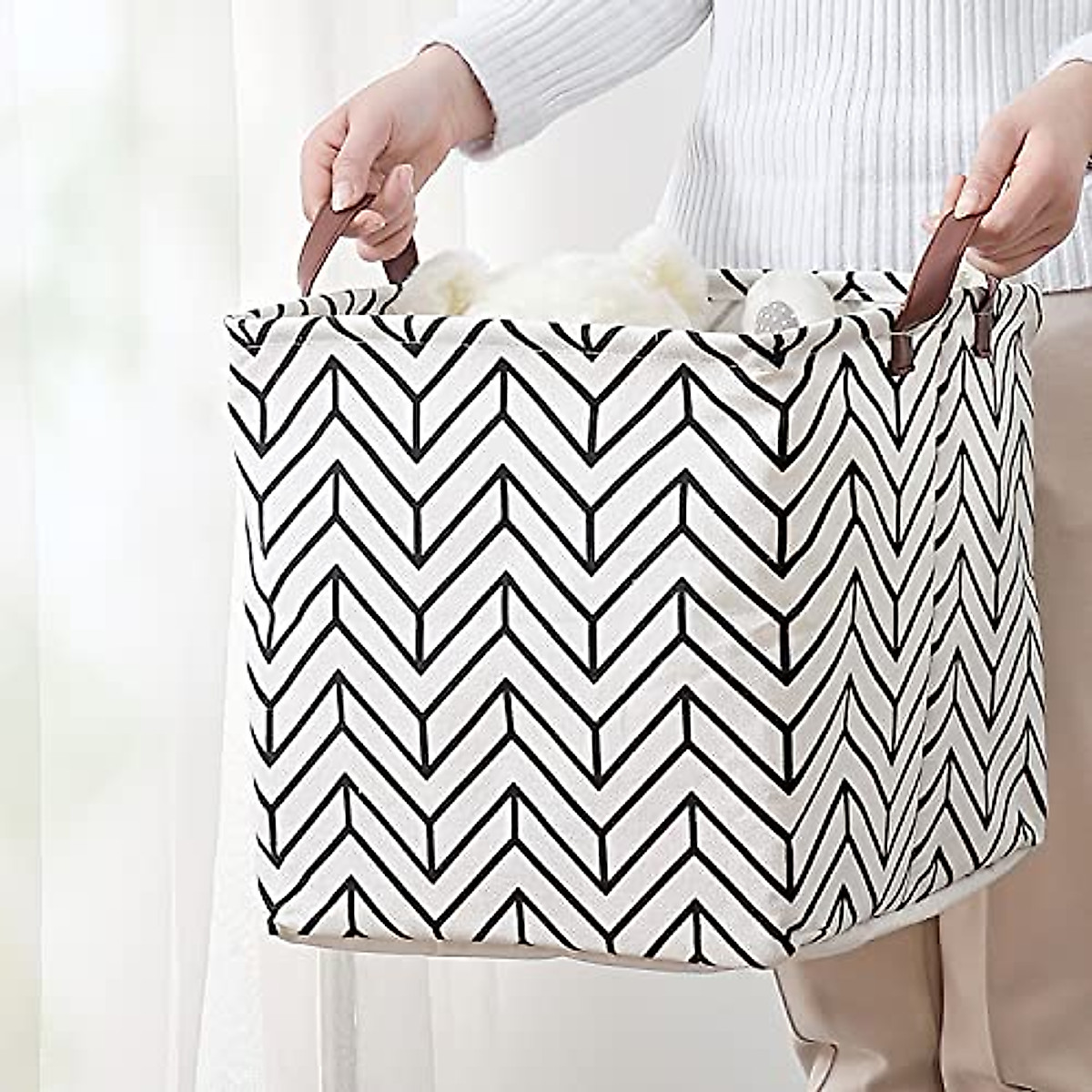 Kingrol 3 Pack Storage Baskets,13 x 13 x 13 Inch Large Collapsible Storage Bins with Handles for Closet Shelves Organizer, Decorative Baskets for Home, Office, Nursery, Laundry