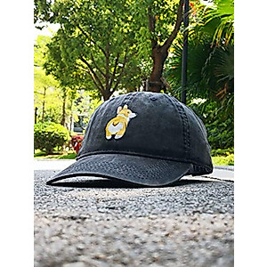 OASCUVER Denim Fabric Adjustable Dog Mom Fashion Baseball Cap (Corgi Butt, One Size)