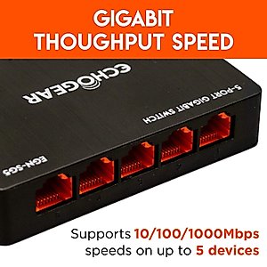 Echogear 5 Port Gigabit Ethernet Switch - Plug & Play Unmanaged Switch with Auto-Negotiation, Full Duplex Control, & Auto MDI/MDI-X - Expand Your Network with 5 10/100/1000 Ethernet Ports