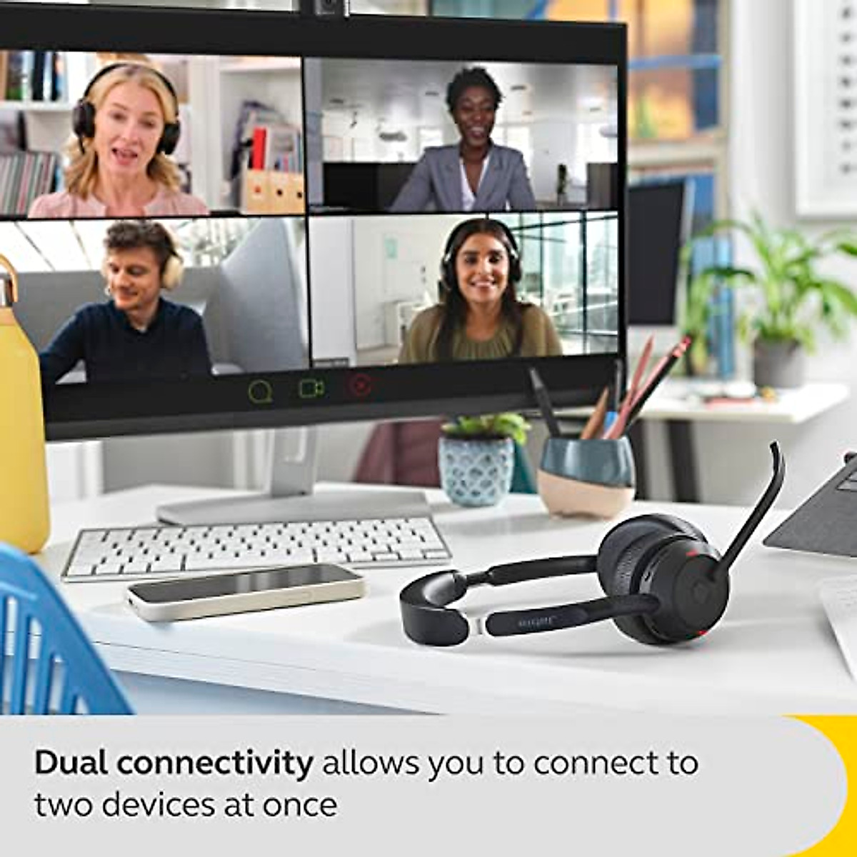 Jabra Evolve2 55 Stereo Wireless Headset - Features AirComfort Technology, Noise-Cancelling Mics & Active Noise Cancellation - Works with UC Platforms Such as Zoom & Google Meet - Black