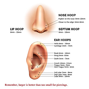 AROWRO Helix Daith Cartilage Rook Tragus Nose Hoop Earrings 316L Surgical Steel Double Open Stack Septum Hoop 7mm Opal 16G Conch Piercing Jewelry