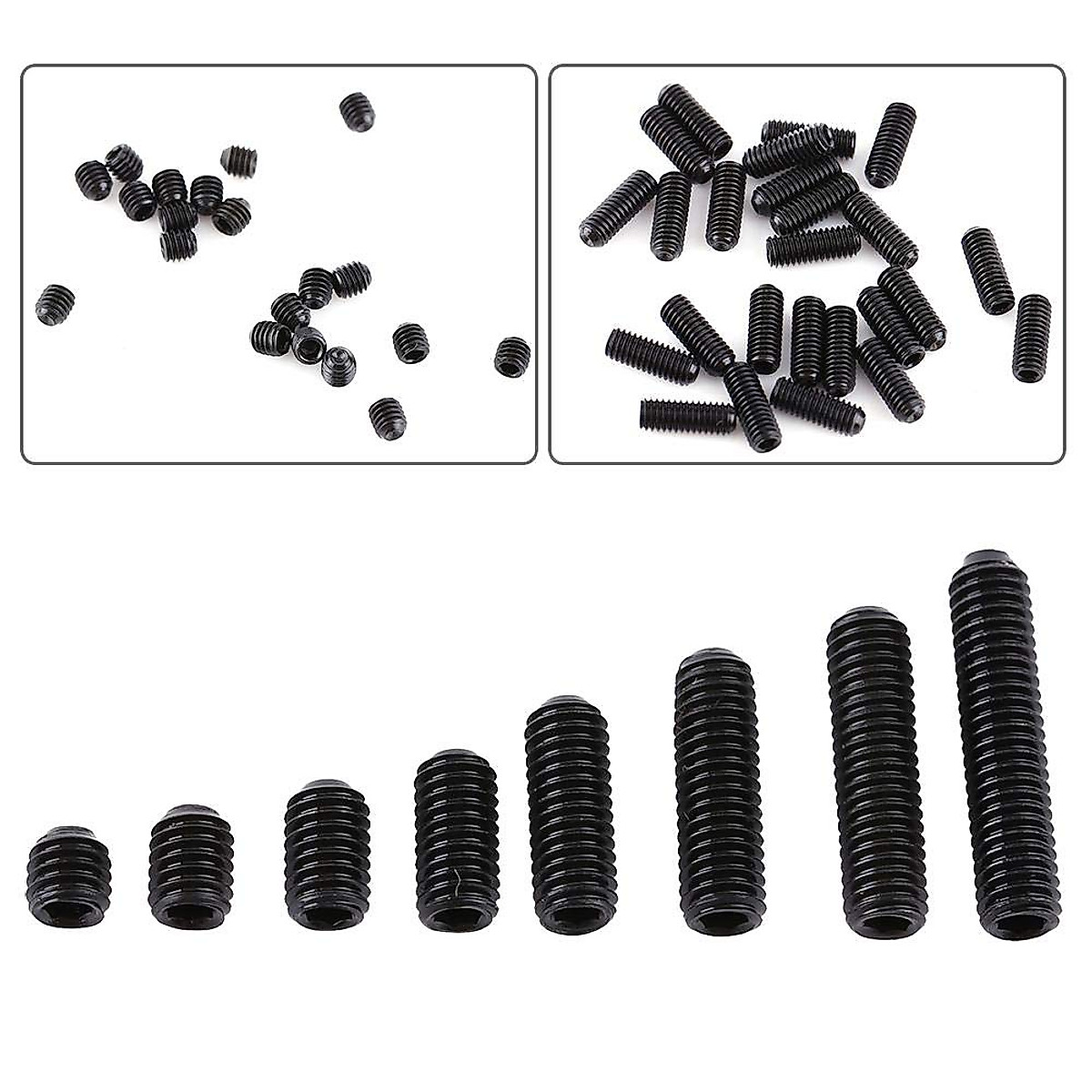 200pcs Screws, M3 Black Carbon Steel Socket Cup Point Grub Set Screw Assortment