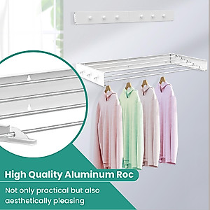 Muibe Upgrade 6 Knob Hooks Wall Mounted Clothes Drying Rack, Foldable Collapsible Wall Mount Laundry Drying Rack Indoor, Drying Rack Clothing, Towel Drying Rack with Wall Template, 5 Rods, 31.5"