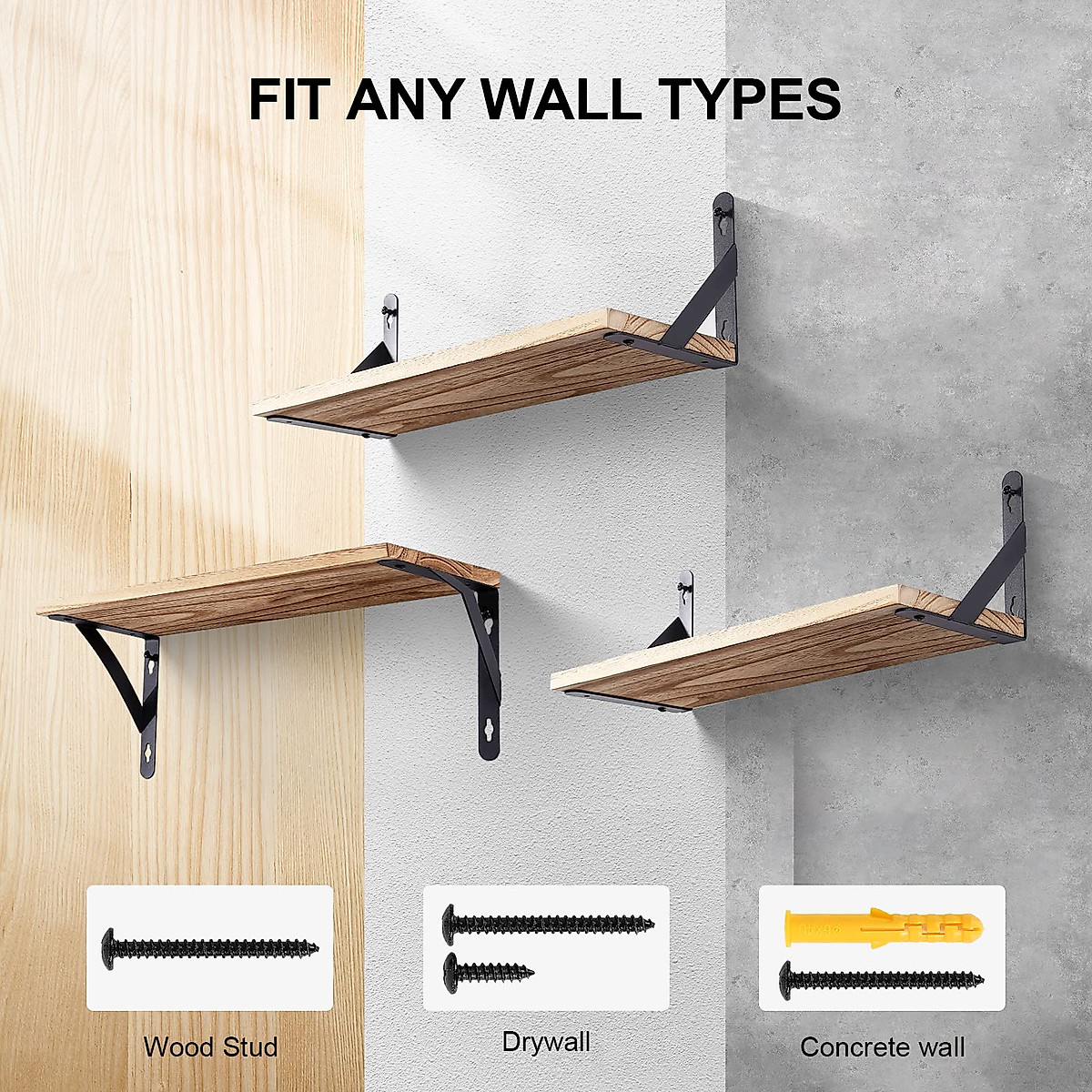 himaly Floating Shelves Set of 2 Rustic Wooden Shelves Decorative Wall Shelf Brackets Storage Book Shelves for Screw Mounted Shelf, 17in