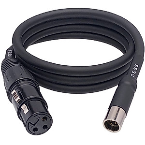 CESS-196-3f Mini XLR Male to XLR Female Adapter Cable, 3-Pin Mini XLR to Standard XLR for Lapel Microphones, Headsets, Audio Mixers, Cameras, and Professional Sound Equipment (3 Feet)