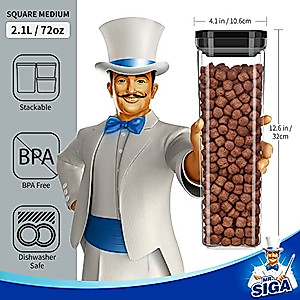 MR.SIGA 4 Pack Airtight Food Storage Container Set, BPA Free Kitchen Pantry Organization Canisters, One-handed Airtight Cereal Flour Spaghetti Storage Containers, 2.1L / 72oz, Black