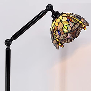 ZJART Torchiere Tiffany Floor Standing Thin Pole Lamp Stained Glass Dragonfly Arched Lamp Swing Arm Angle Adjustable Gooseneck Reading Light Conner Tall Uplight 8*8*72 Inch Decor Living Room Bedroom