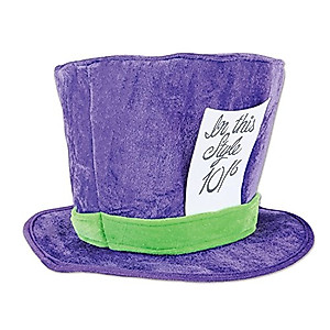 Beistle Soft Plush Fabric Mad Hatter Costume Accessories Unisex Hat Headwear, Purple/Green