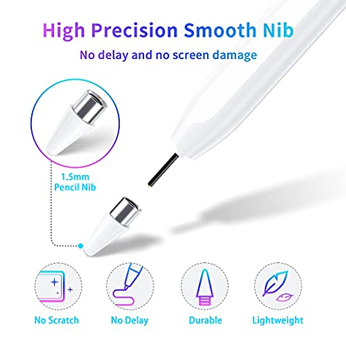 Stylus Pen, Active Stylus Pen Compatible for iOS and Android Touchscreens/Phones, Rechargeable Stylus Pen with Dual Touch Screen, Stylus Pencil for Apple/Android/Samsung Tablet, 16.5CM,White