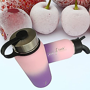 Authentic Flask 32oz Double Vacuum Insulated Water Bottle Wide Mouth w/Stainless Steel and Straw Lids, Reusable and Modern Hydro Thermo 24hs Cold 12hs Hot (BLUE BERRY)