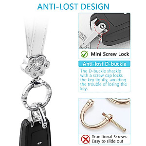 UHONSN Bling Leather Car Keychain Cute Cat Paw Keychains for Women Girl Anti-Lost Car Key Fob Key Chain Holder for Men Sparkly Rhinestones Zinc Alloy Keyrings White