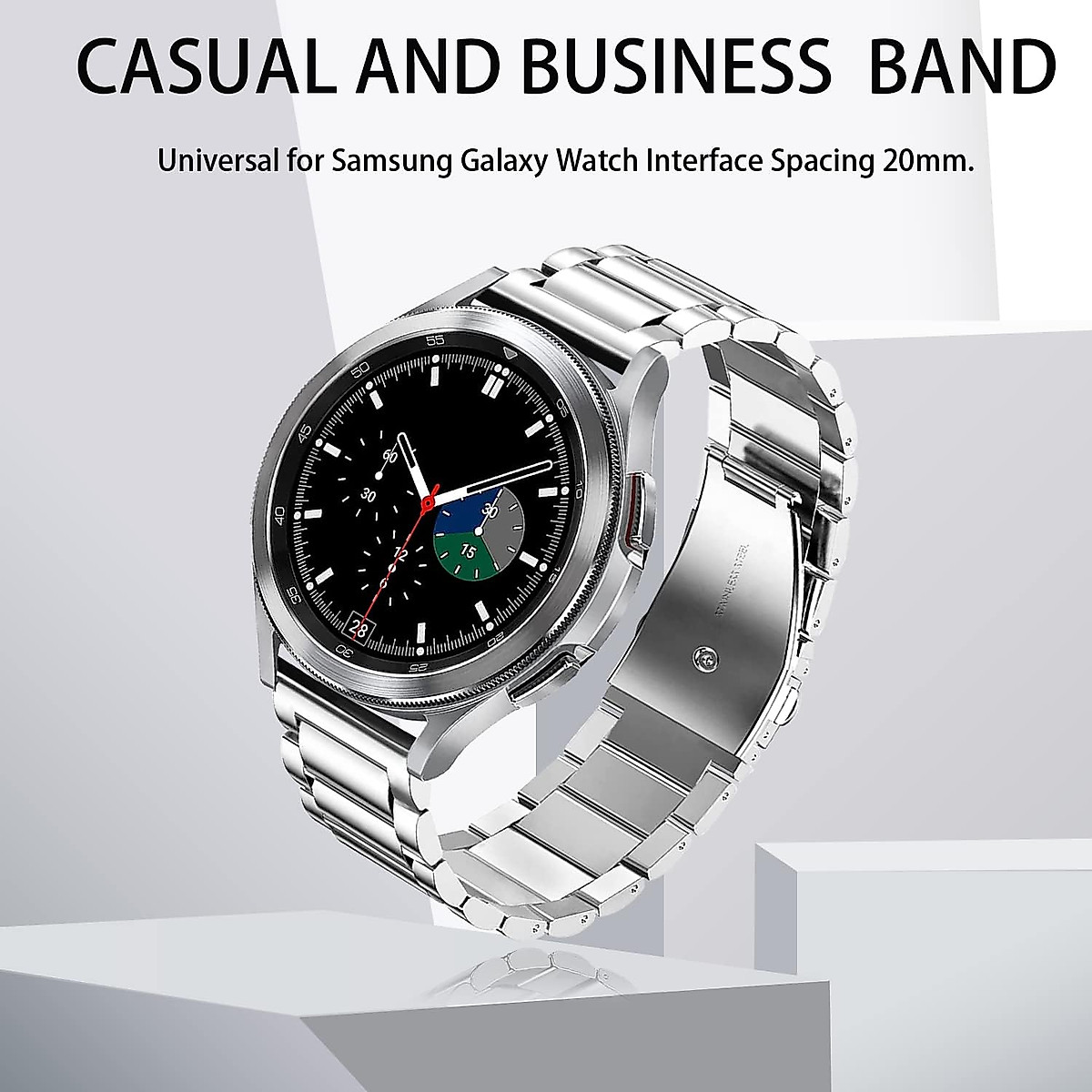 Compatible with Samsung Galaxy Watch 7 6 5 4 FE Band Pro Classic Active 2 40mm 44mm 43mm 47mm 45mm 42mm 46mm 20mm Galaxy Watch 3 Band 41mm Men Women Metal Elegant Casual Business Stainless Steel